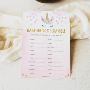 Unicorn Baby Shower Baby Word Scramble Game Printable Baby - Etsy UK