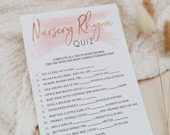 Nursery Rhyme Quiz Baby Shower Games Printable Pink Gold - Etsy
