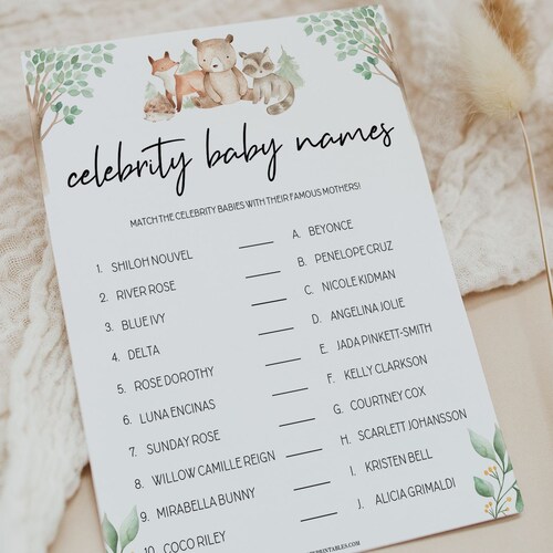 Woodland Celebrity Baby Names Game INSTANT DOWNLOAD Rustic - Etsy Australia