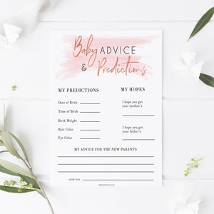 Baby Advice and Predictions Keepsake, Printable Baby Shower Games, Pink ...