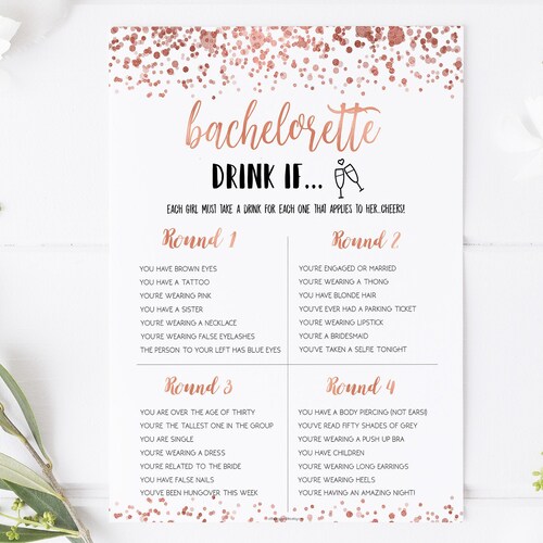 Rose Gold Bachelorette Party Game Bachelorette Drink If Game - Etsy