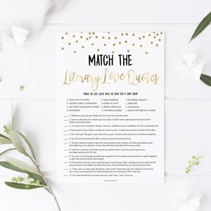 Bridal Shower Game Match Literary Love Quotes Fun Bridal | Etsy