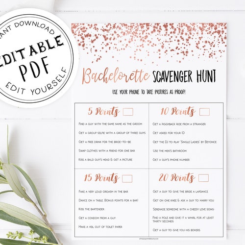 Bachelorette Game Scavenger Hunt PRINTABLE CANVA TEMPLATE - Etsy
