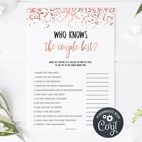 Editable Same Sex Bridal Shower Game Who Knows Couple Best Etsy