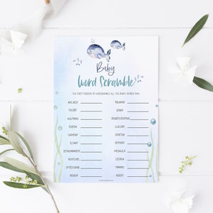 Whale Baby Shower, Baby Word Scramble Game, Printable Baby Shower Games ...