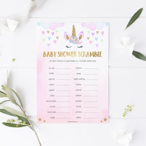 Unicorn Baby Shower Baby Word Scramble Game Printable Baby - Etsy UK