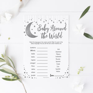 Silver Little Star Baby Shower, Baby Around the World Game, Printable ...
