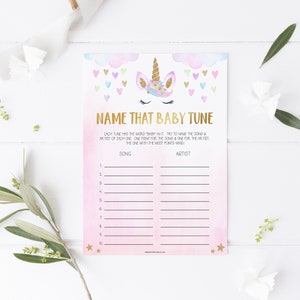 Unicorn Baby Shower, Name That Baby Song, Printable Baby Shower Games ...