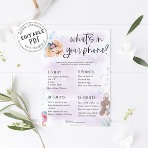 EDITABLE Mermaid Whats in Your Phone Game Printable Baby - Etsy