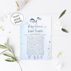 Whale Baby Shower Baby Shower Word Search Game Printable - Etsy