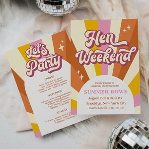 WOODSTOCK Retro Hen Party Invitation Template, Hen Weekend Invite, Hen ...