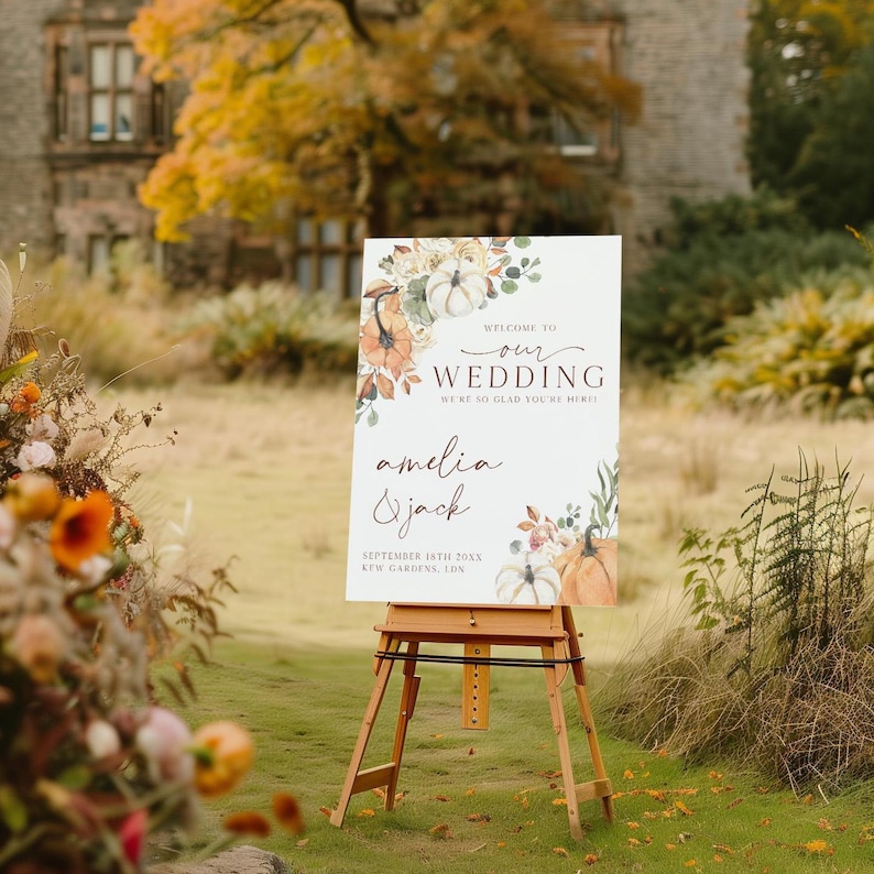 Fall Wedding Welcome Sign Board, Personalised Autumn Wedding Welcome ...