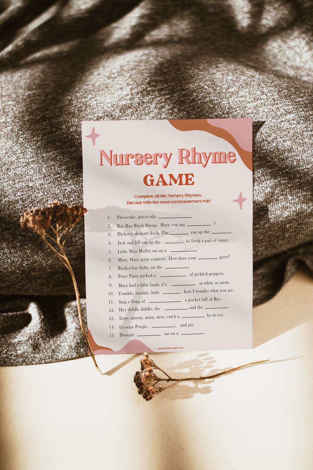 70s RETRO Nursery Rhyme Quiz Game, Printable Baby Shower Games, Baby ...