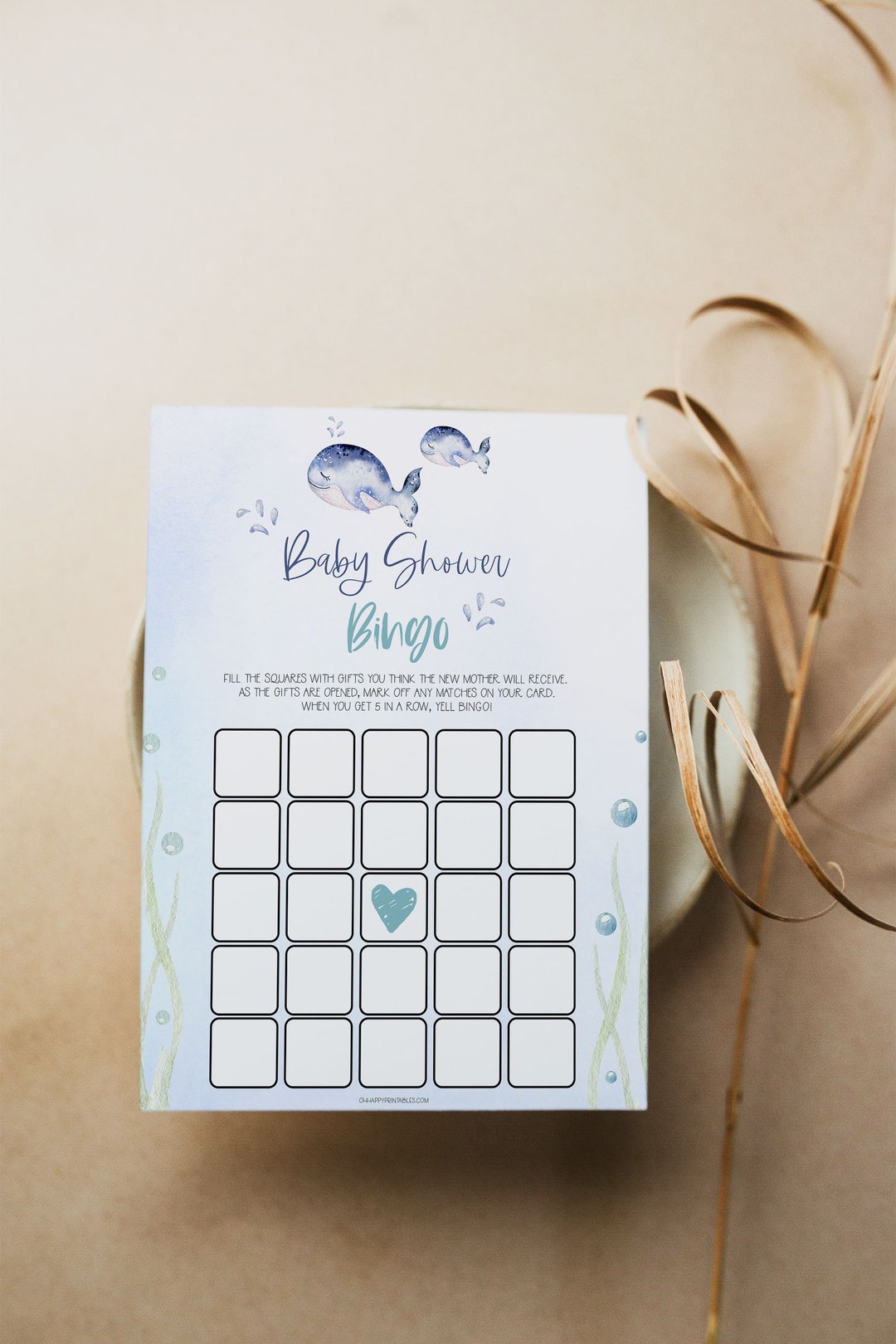 Whale Baby Shower, Baby Shower Bingo Game, Printable Baby Shower Games ...
