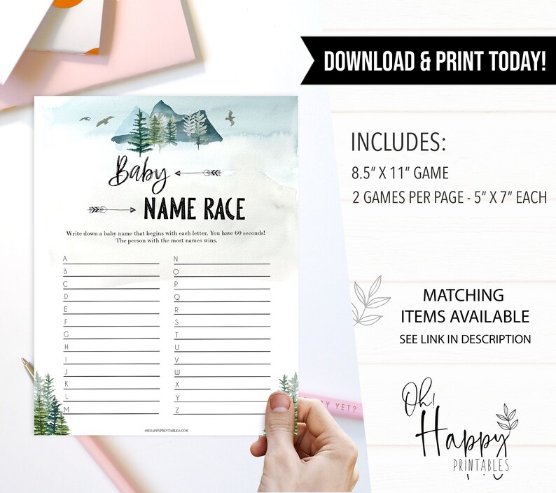 Baby Name Race Baby Shower Game Printable Baby Shower Games - Etsy