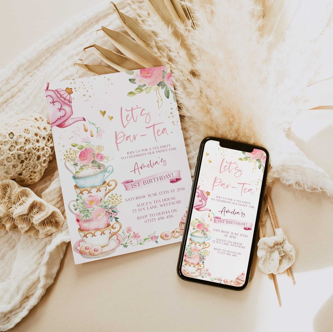 Editable Tea Party Birthday Invitation, Par-tea Invite, Floral Pink ...
