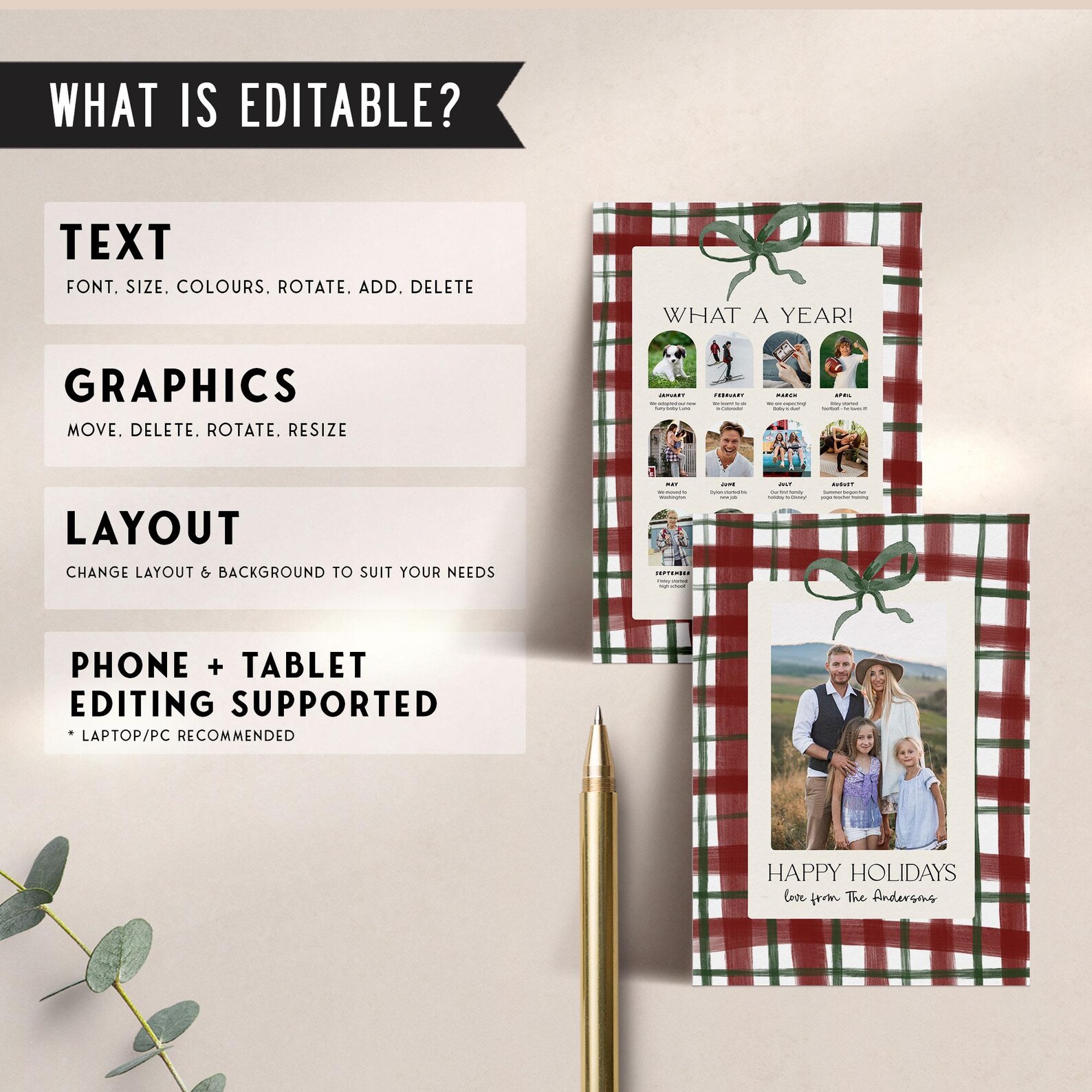 Plaid Holiday Photo Card Template Year in Review Photo Christmas Card ...