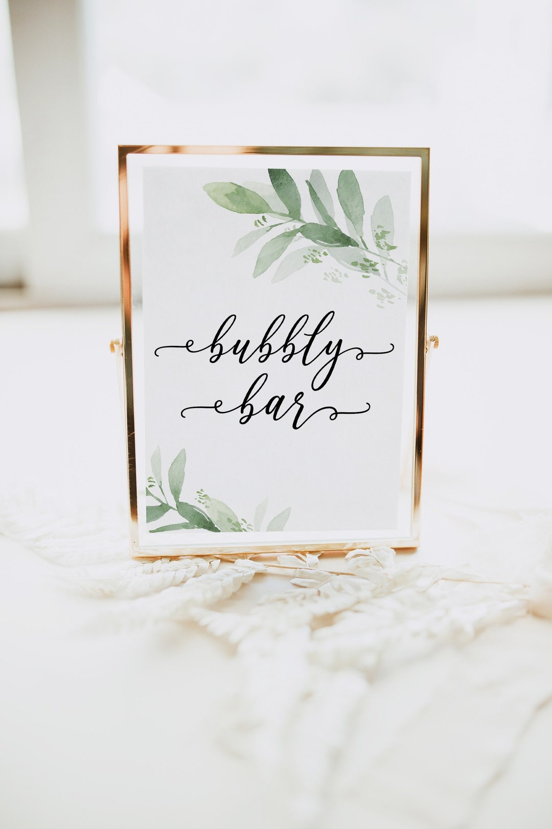 Greenery Bubbly Bar Sign, Wedding Sign, Bridal Shower Signs, Printable ...