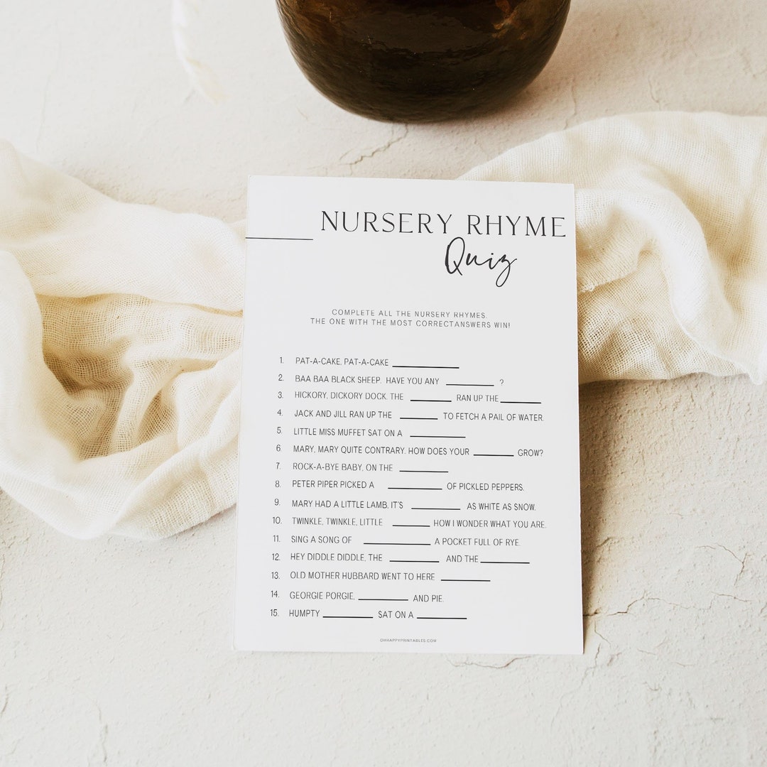 Nursery Rhyme Baby Quiz Game, Printable Baby Shower Games, Modern Baby ...
