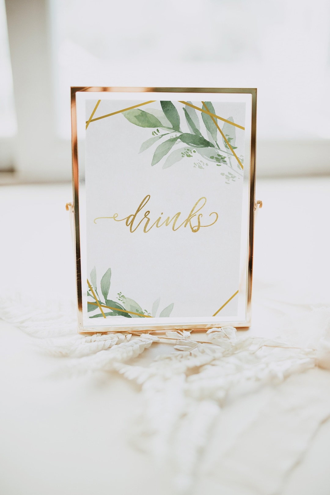 Drinks Table Sign, Printable Drinks Sign, Gold Greenery, Bridal Shower ...