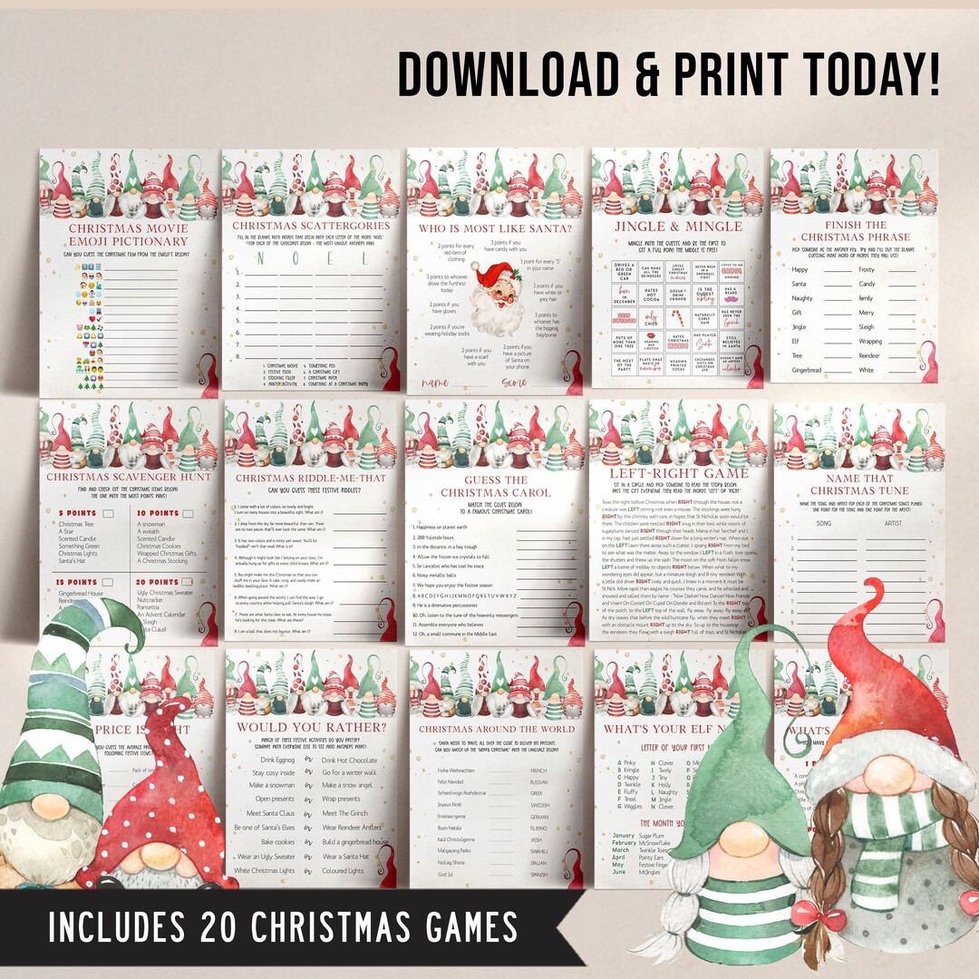 20 Christmas Games Bundle, Christmas Party Games, Gnomes, School ...
