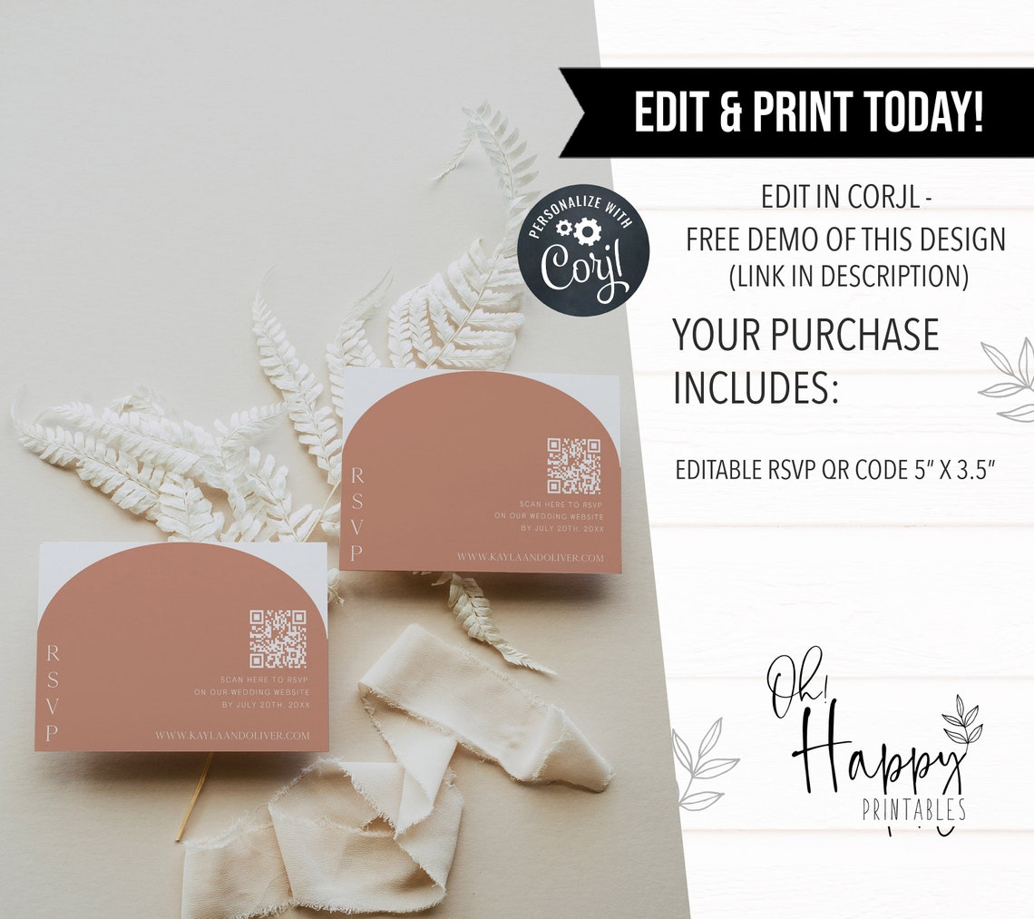 KAYLA Terracotta Wedding QR Code Reply Cards Rsvp Online | Etsy UK