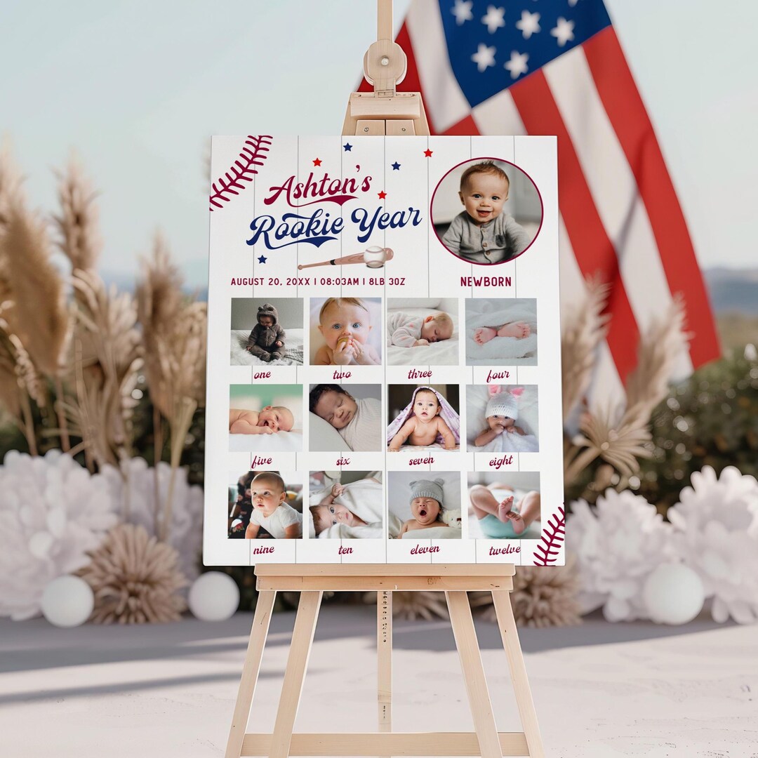 Baseball Milestone Birthday Sign, Baby's First Year Poster Template ...