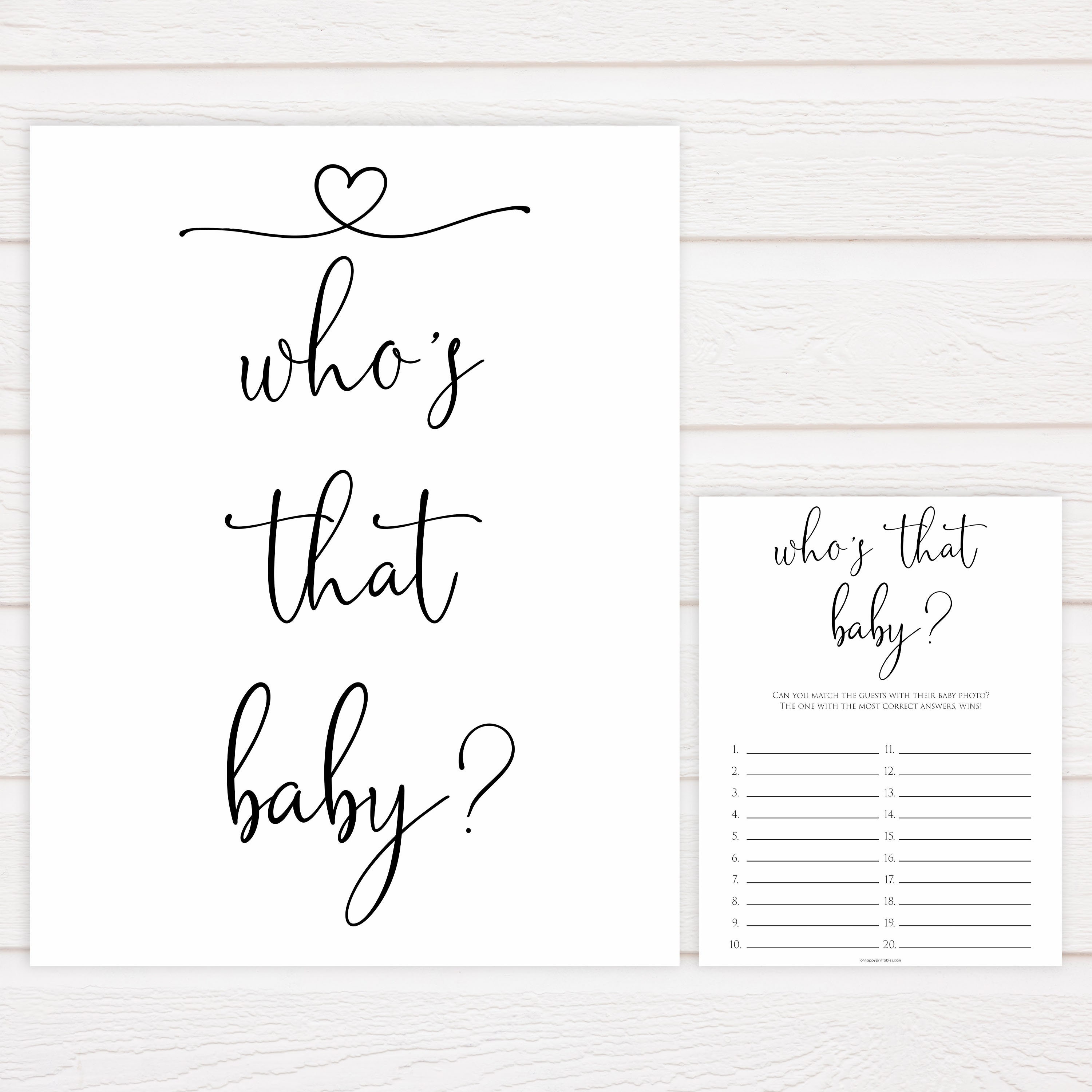 Minimalist Who's That Baby Printable Baby Shower Games - Etsy