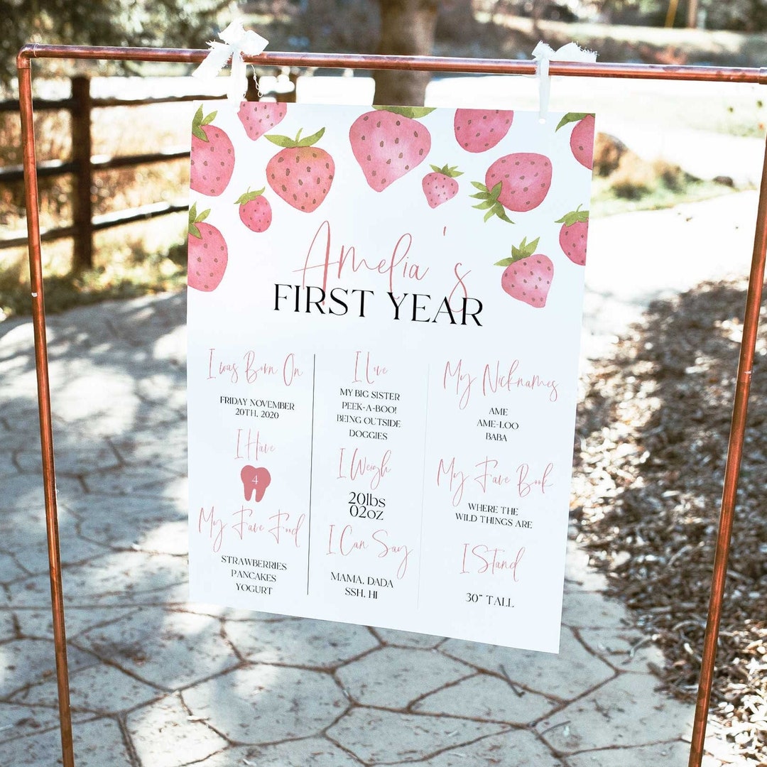 1st Birthday Milestone Sign, Berry First Birthday Milestone, 1st ...