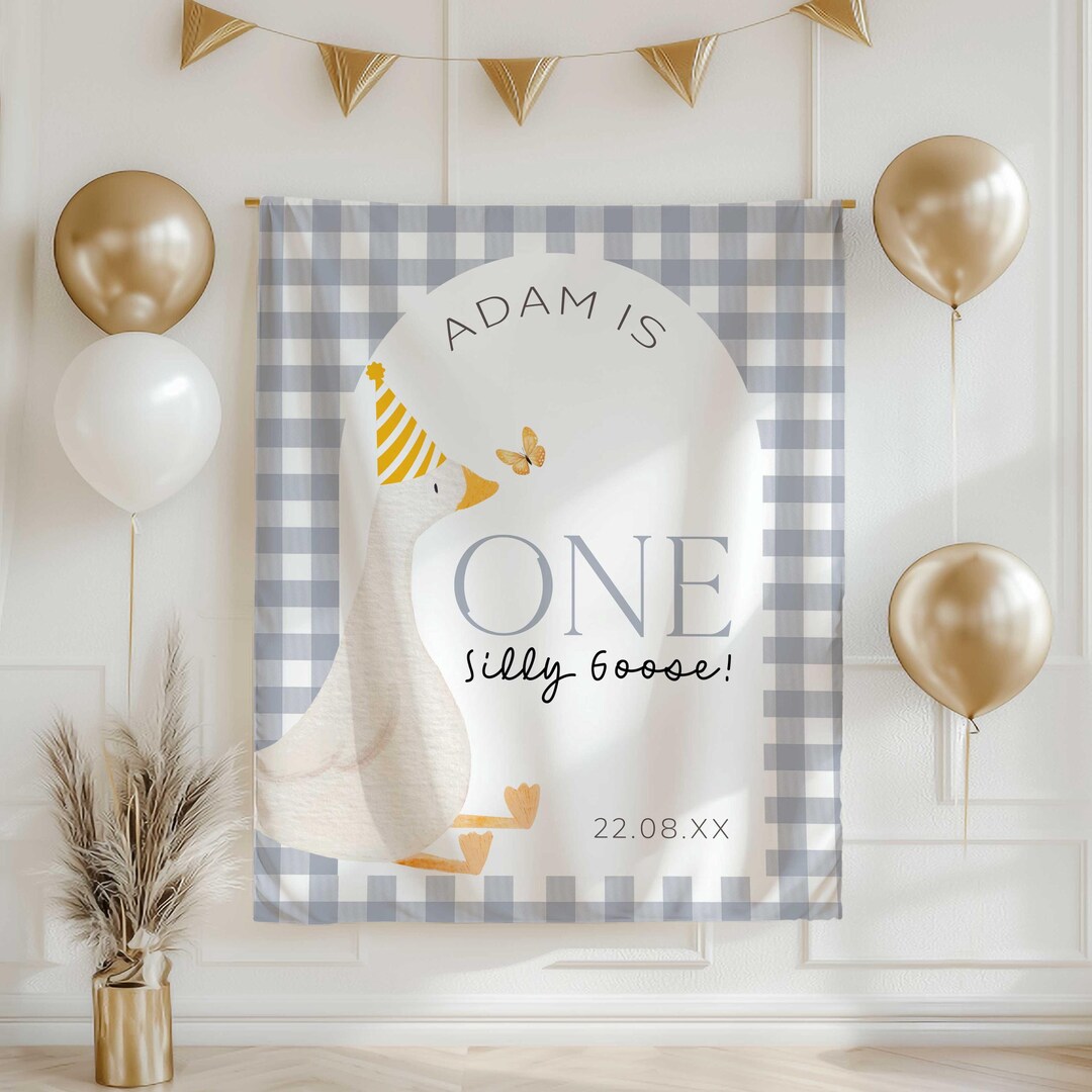 One Silly Goose Blue First Birthday Backdrop, One Silly Goos Birthday ...