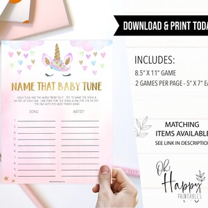 Unicorn Baby Shower, Name That Baby Song, Printable Baby Shower Games ...