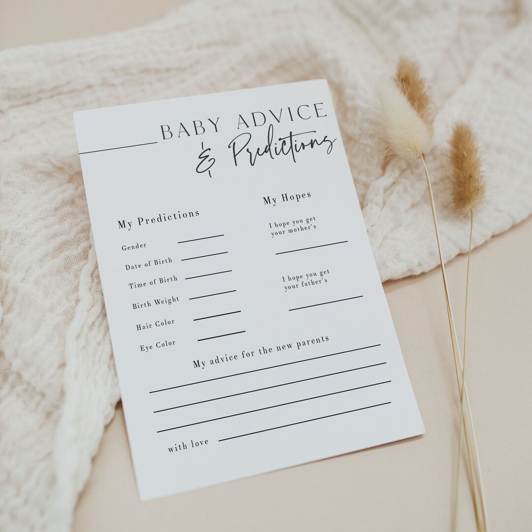 Baby Shower Games, Baby Advice and Predictions Keepsake, Printable Baby ...