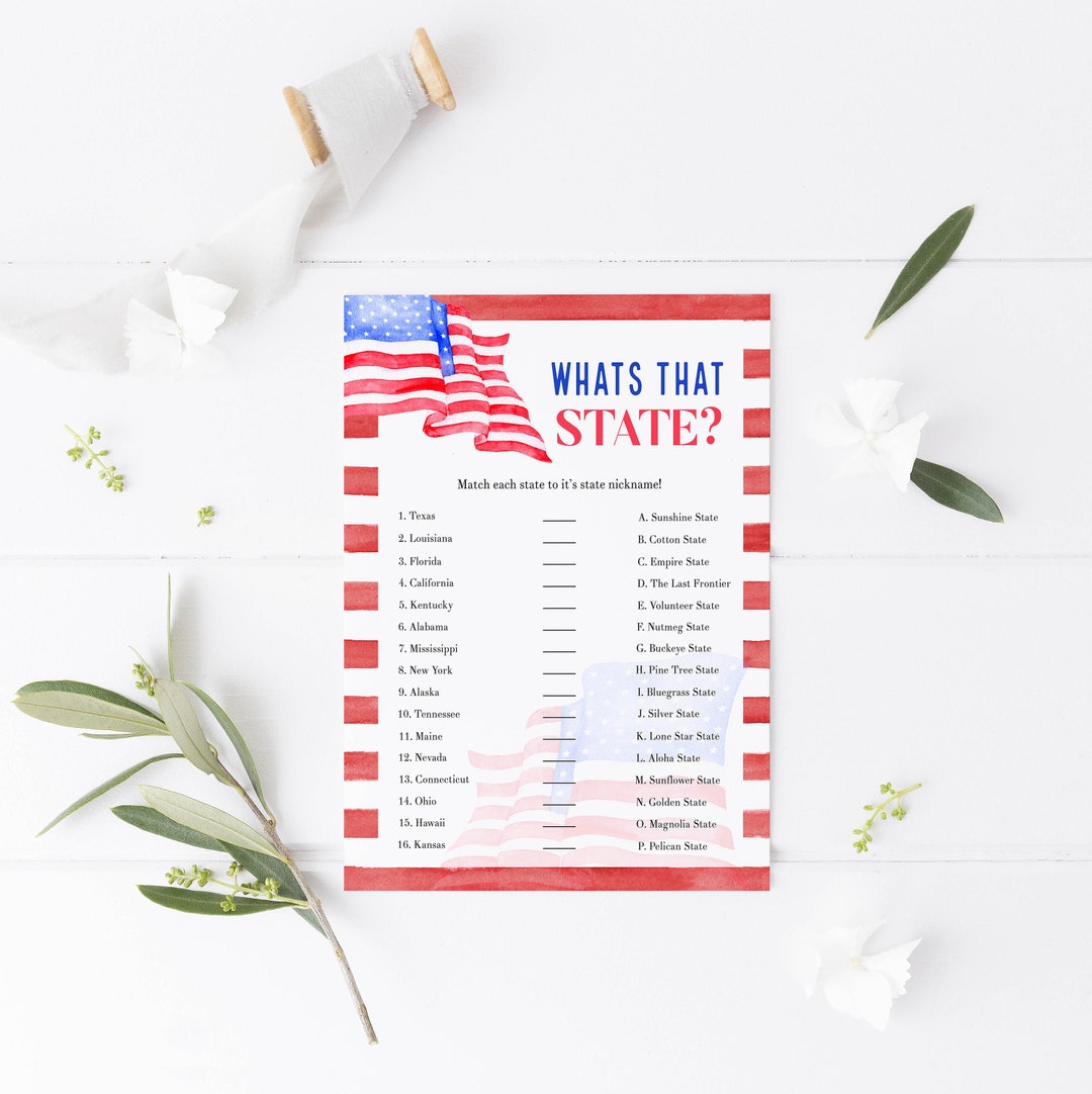4th of July Party Games, Independence Party Games, Match the State ...
