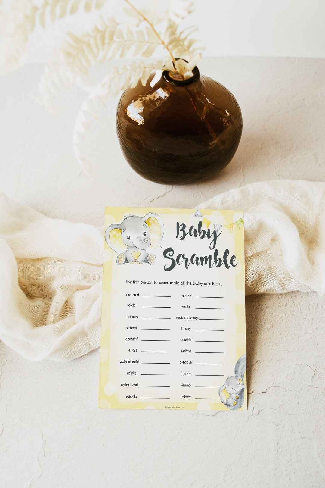 Yellow Elephant Baby Word Scramble Game, Baby Word Scramble, Baby ...