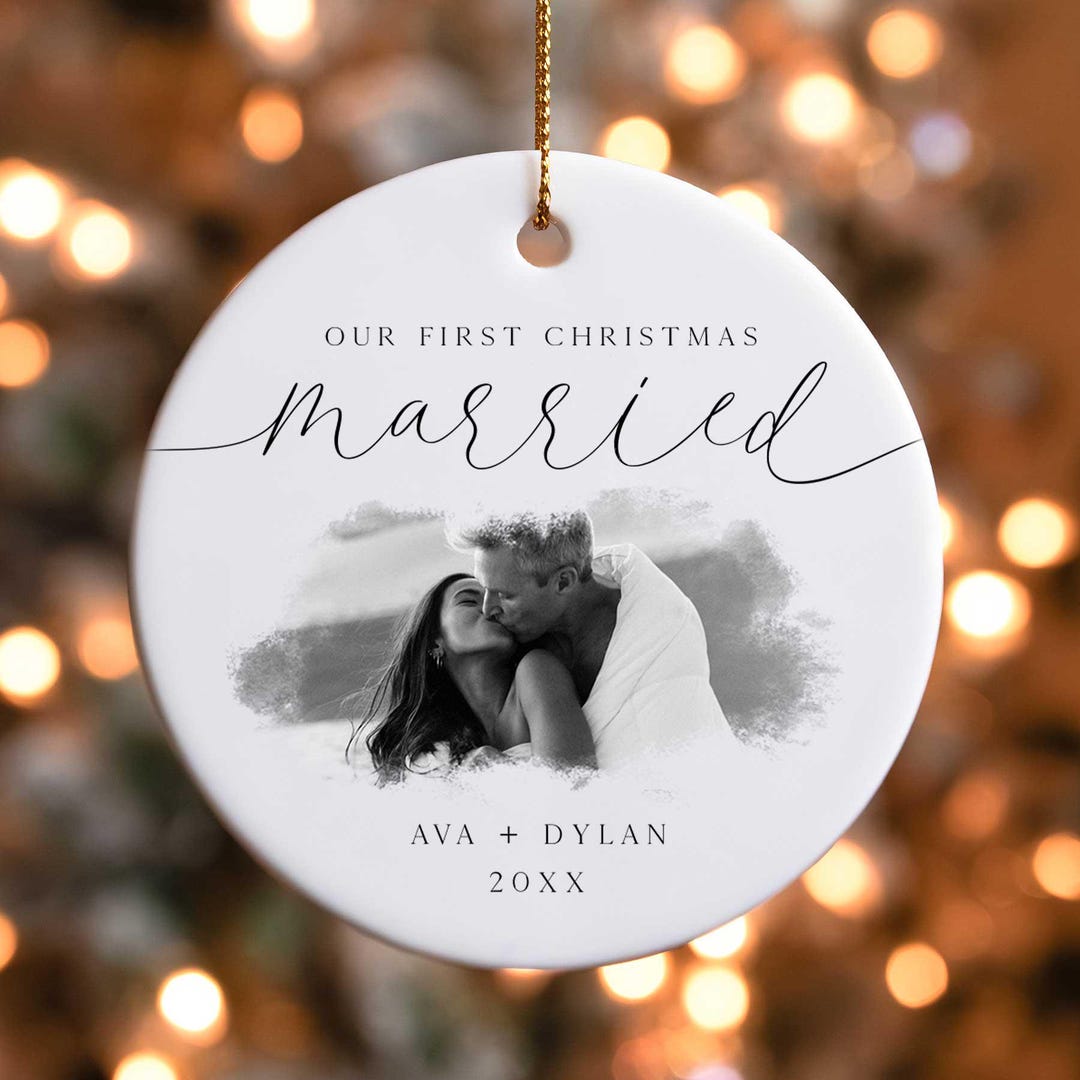 Our First Christmas Married Tree Ornament, Couples Watercolour Photo ...
