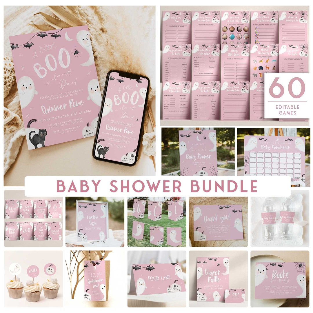 Little Boo Baby Shower Bundle, Halloween Baby Shower Party Decor, Pink ...