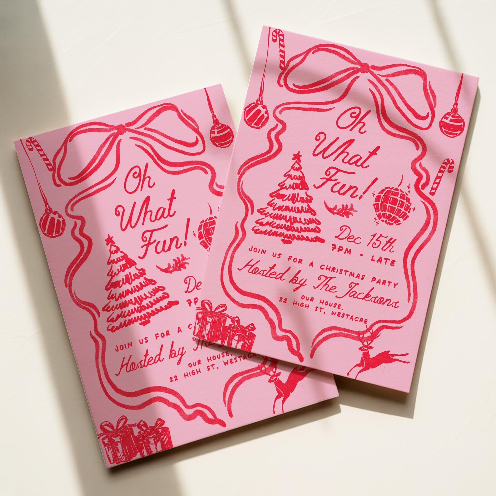 Pink Christmas Party Invitation Template, Hand Drawn Holiday Party ...