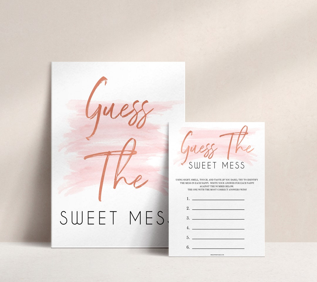 Guess the Sweet Mess Game, Printable Baby Shower Games, Pink Baby ...
