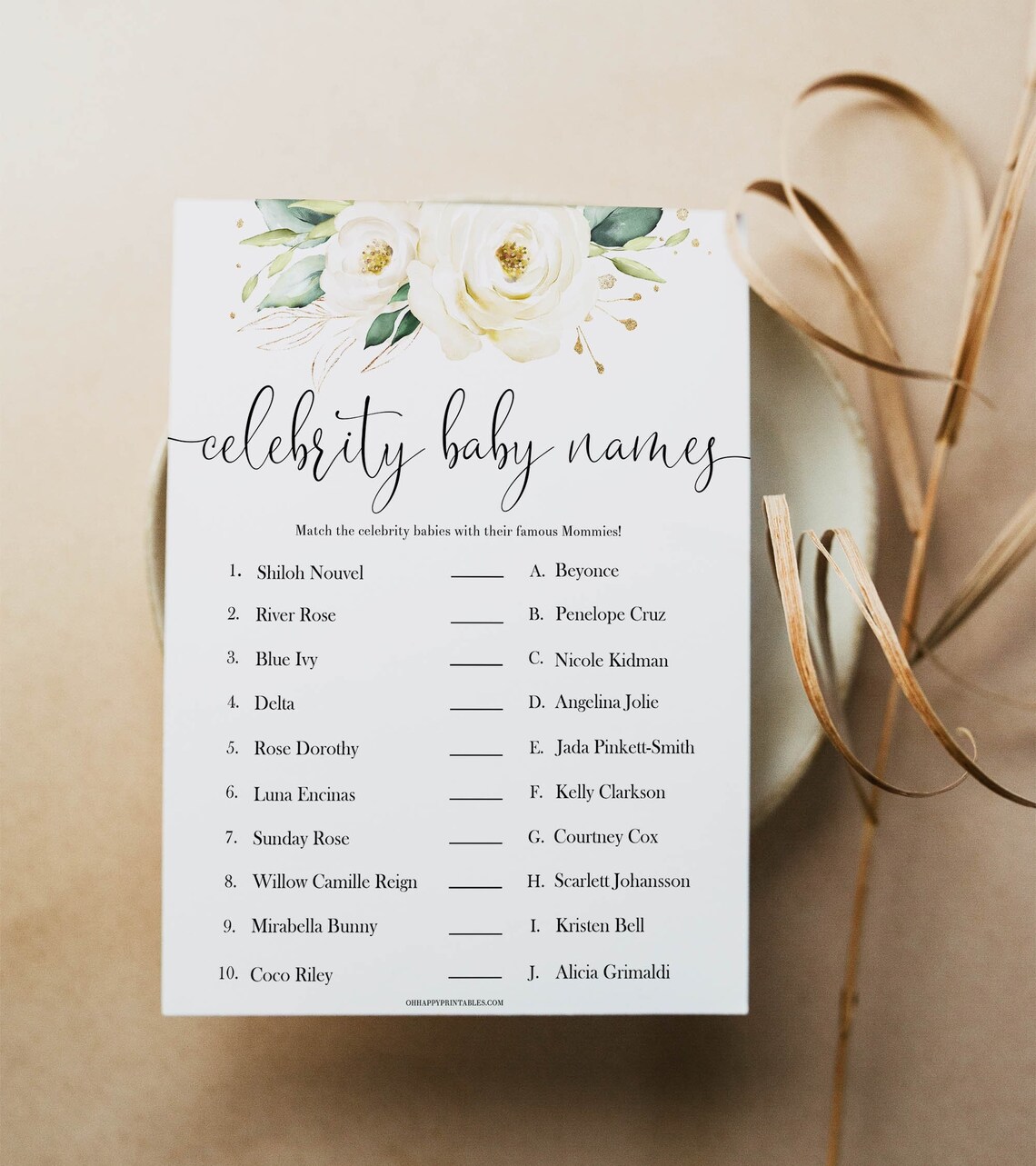 Celebrity Baby Names Game Printable Baby Shower Games White - Etsy