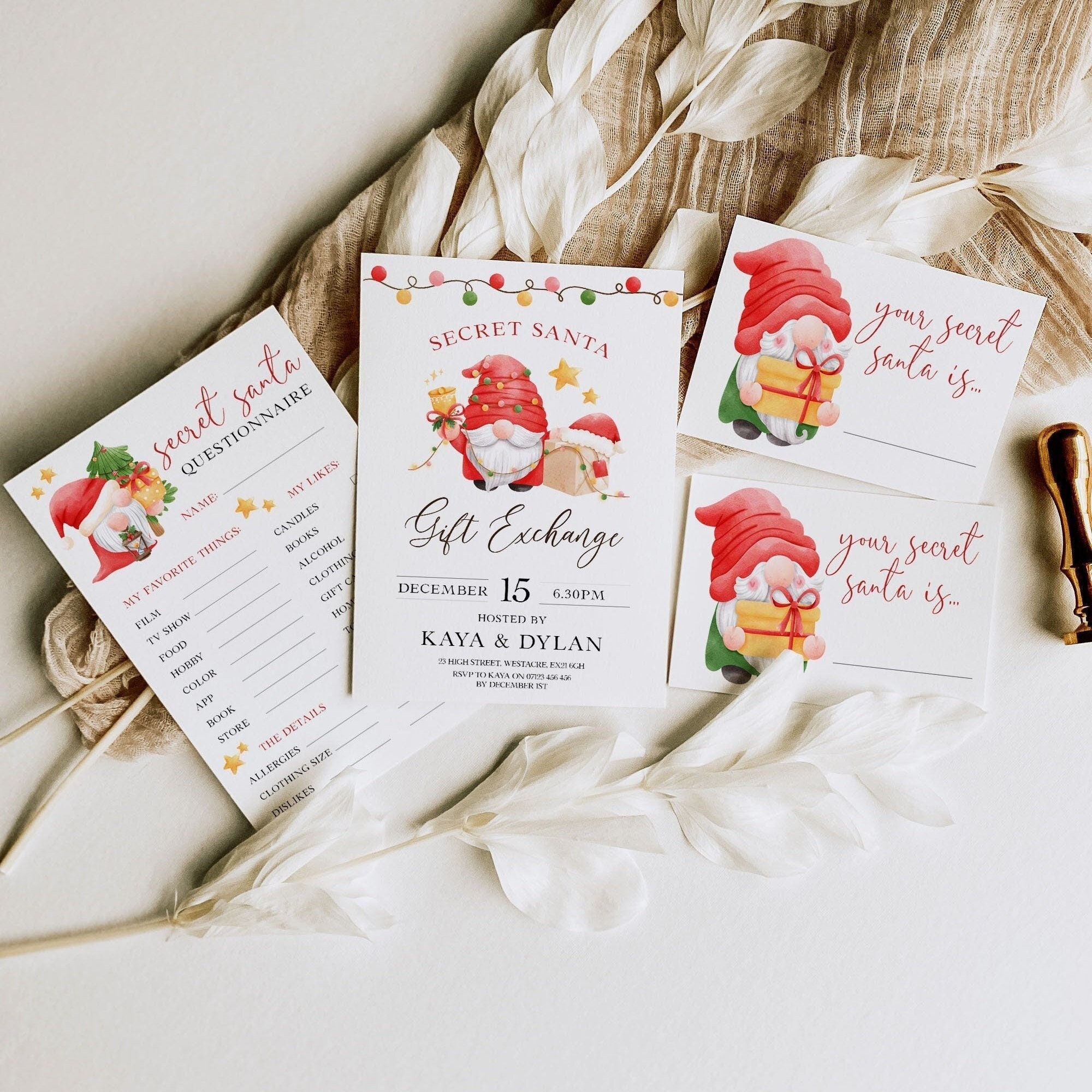 Secret Santa Template Bundle Christmas Gnome Secret Santa - Etsy