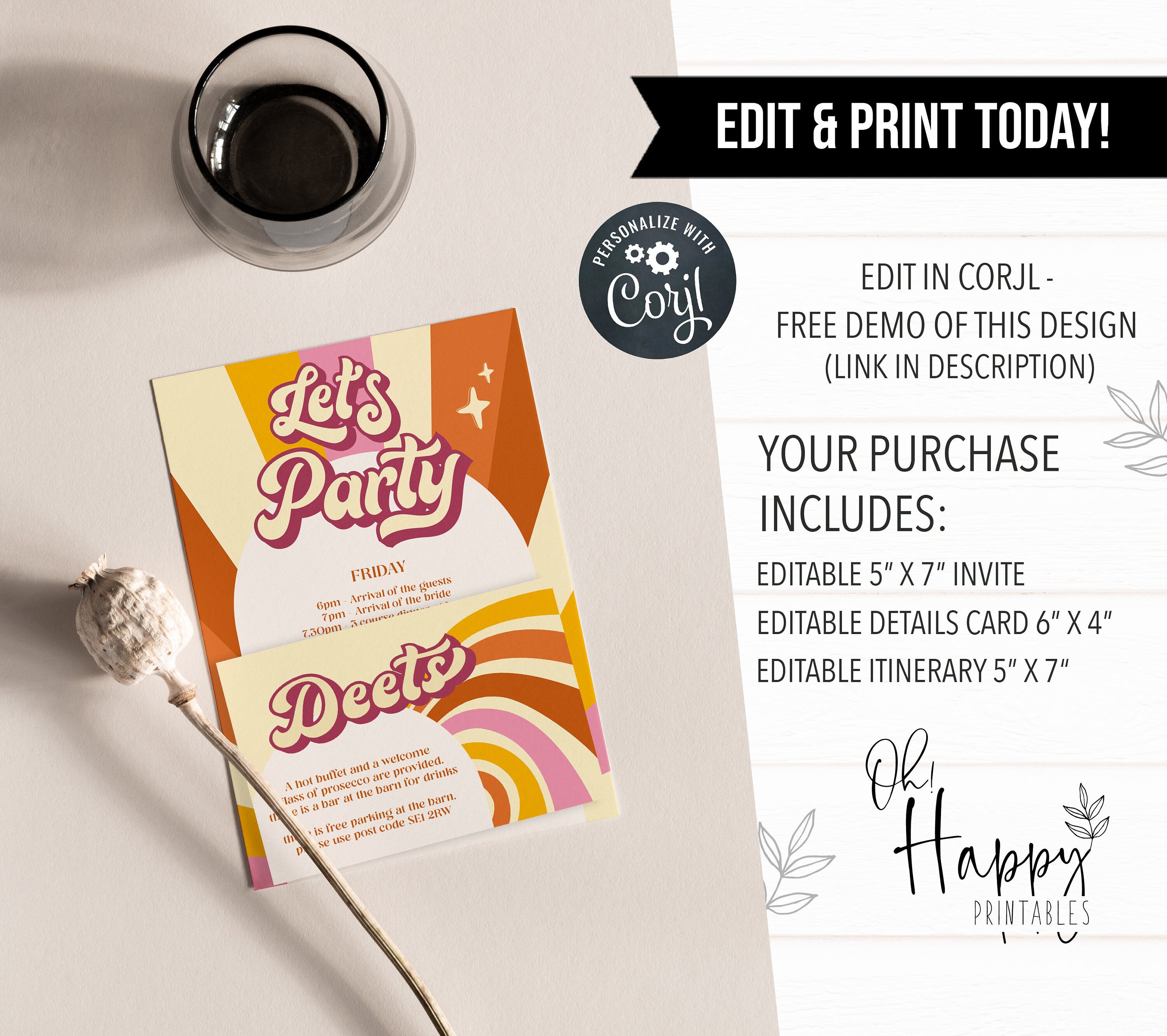 Woodstock Retro Hen Party Invitation Template Hen Weekend Etsy