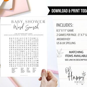 Baby Shower Word Search Game, Printable Baby Games, Modern Baby Shower ...