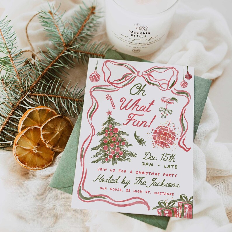Oh What Fun Christmas Party Invitation ,editable Hand Drawn Doodle ...