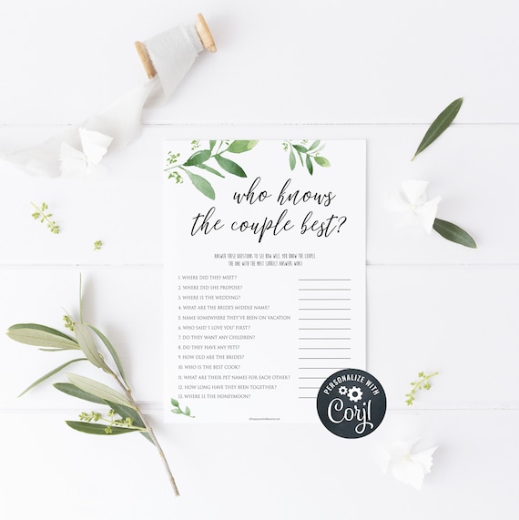 Editable Same Sex Bridal Shower Game Who Knows Couple Best Etsy