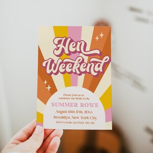 WOODSTOCK Retro Hen Party Invitation Template, Hen Weekend Invite, Hen ...