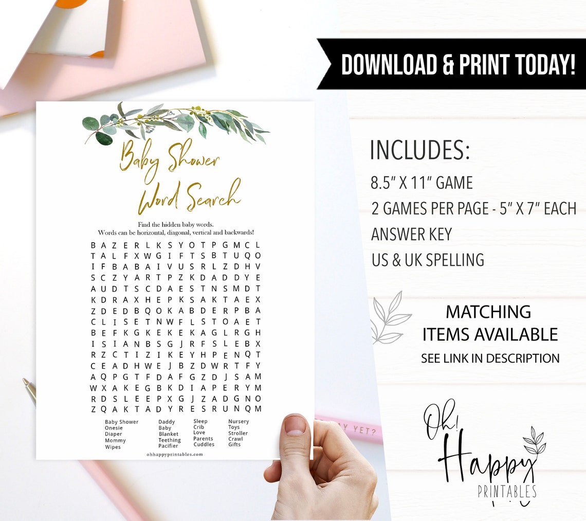 Floral Baby Shower Baby Shower Word Search Game Printable | Etsy