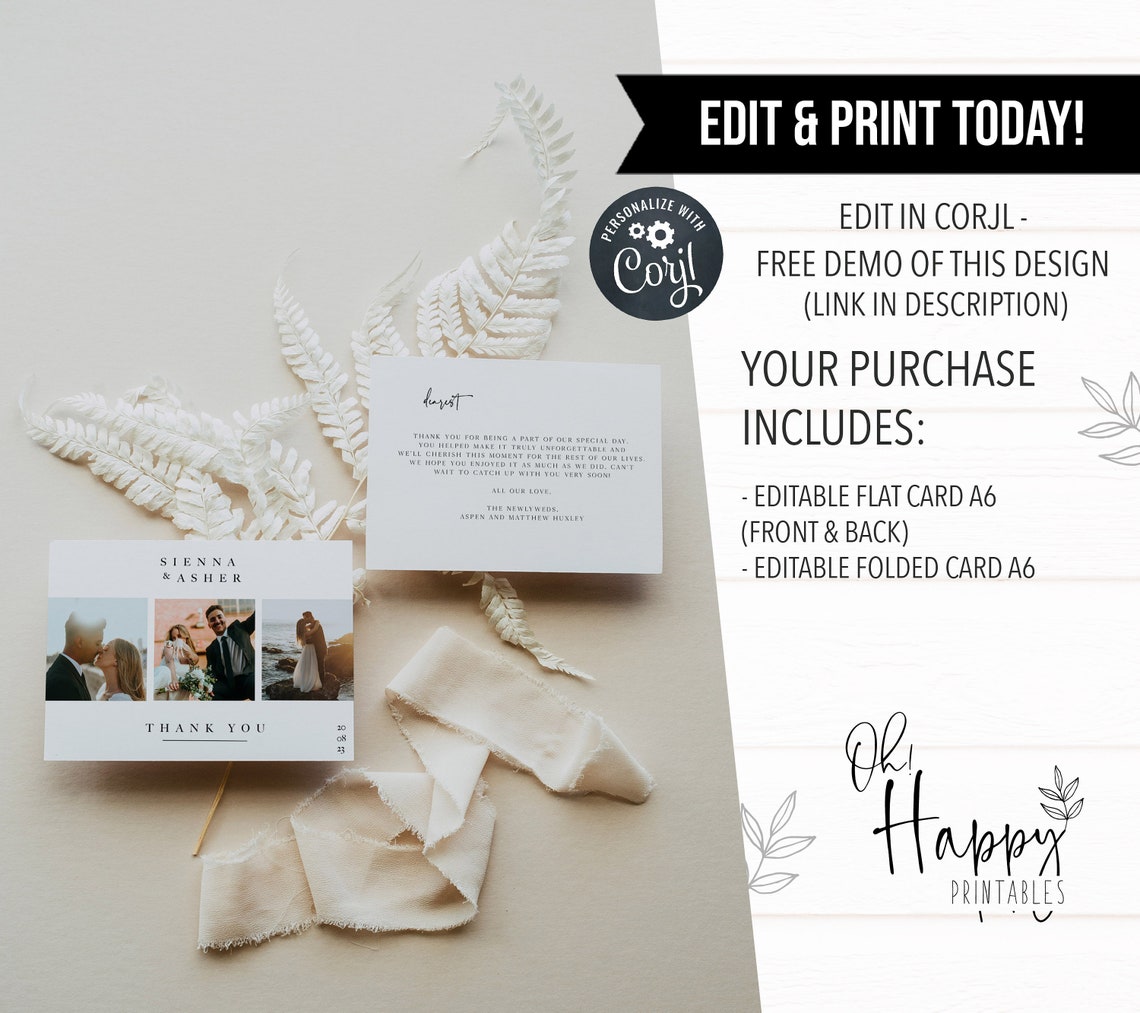 SIENNA Photo Wedding Thank You Cards Modern Thank You Cards - Etsy