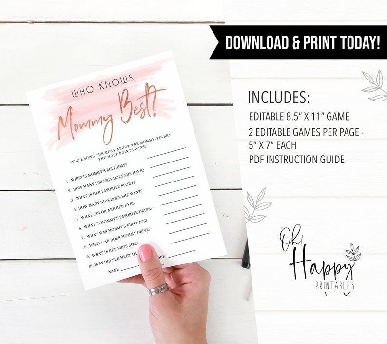 EDITABLE Who Knows Mommy Best Game Printable Baby Shower | Etsy