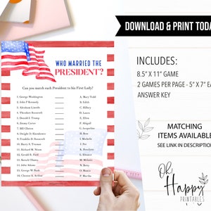 4th of July Party Games, Independence Party Games, Match Presidents ...