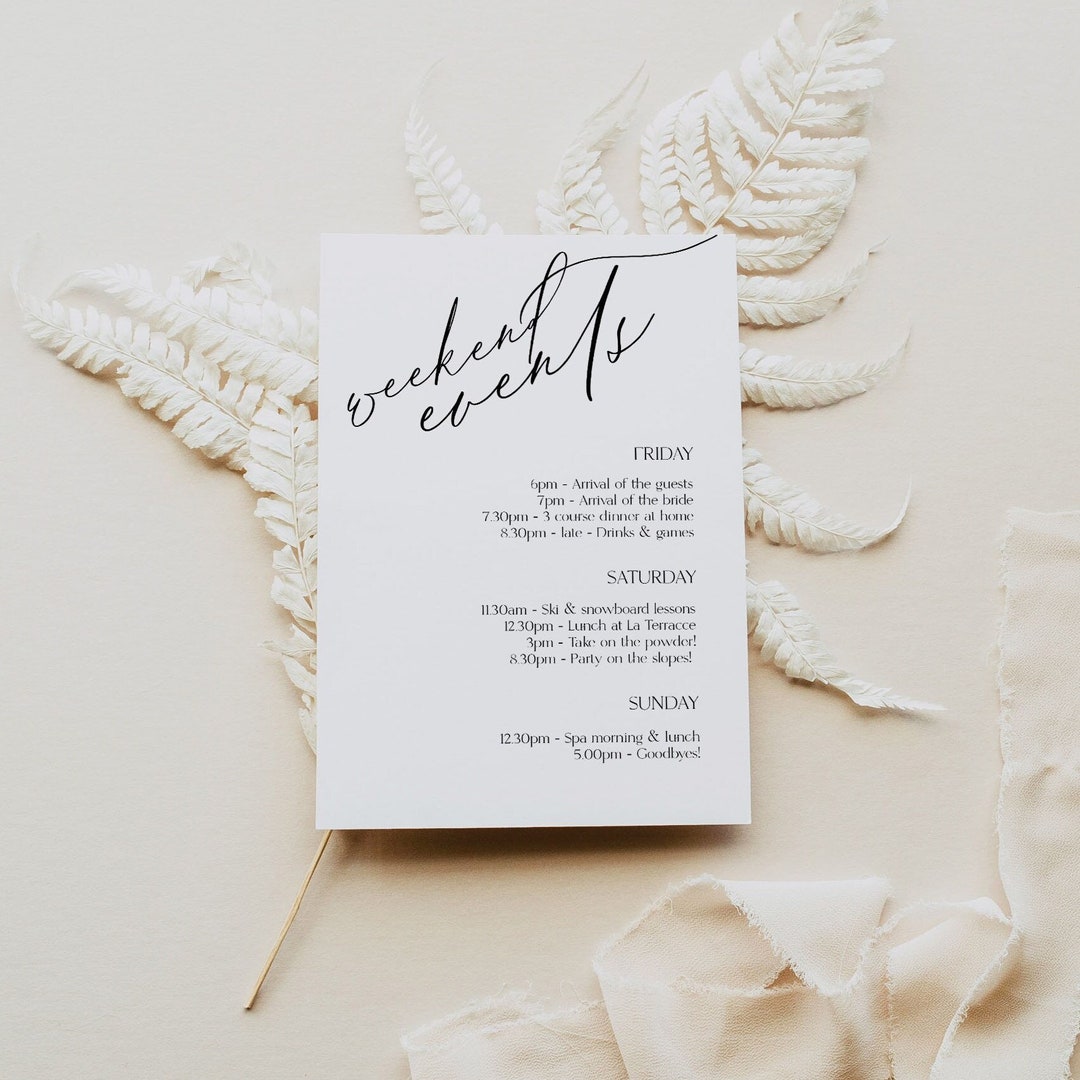 MIA Calligraphy Itinerary Template, Bachelorette Itinerary, Editable ...